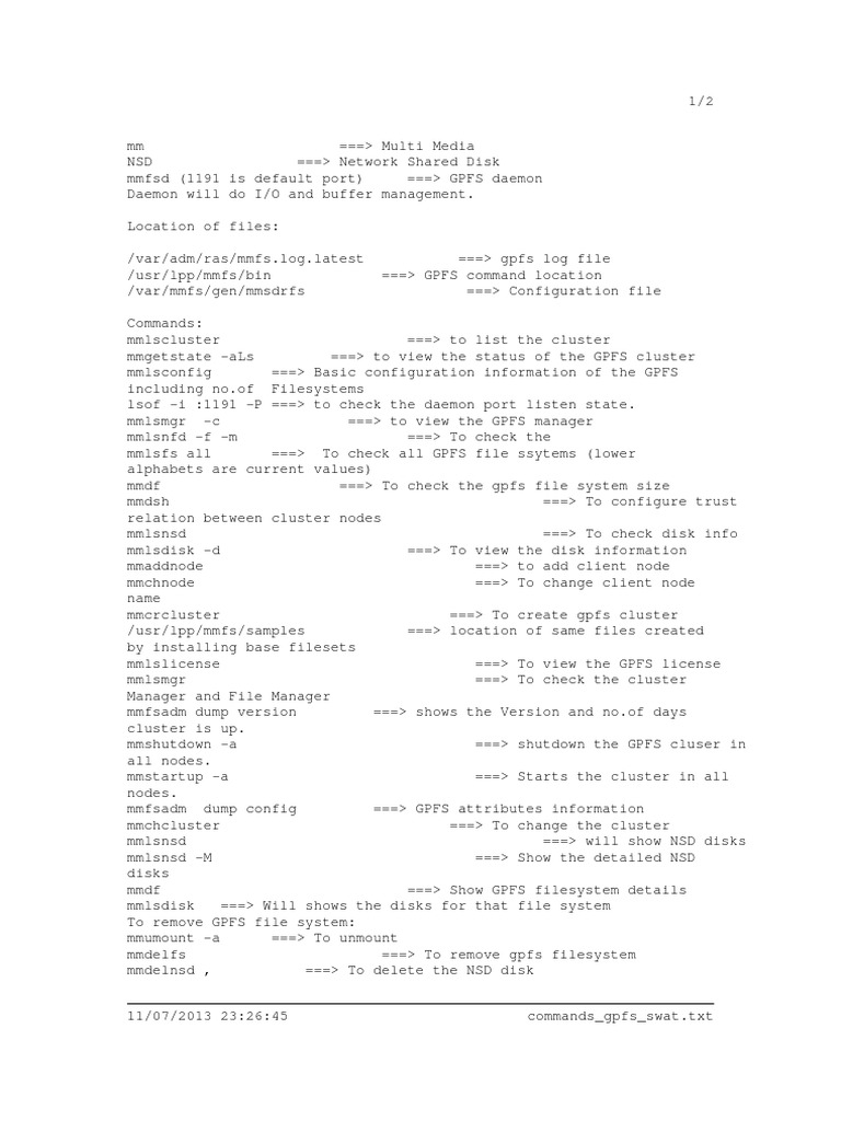 GPFS Commands | PDF | File System | Data Management