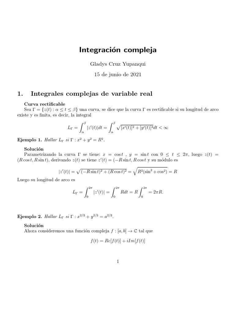Integrales Complejas y sus Propiedades | PDF | Integral | Curva