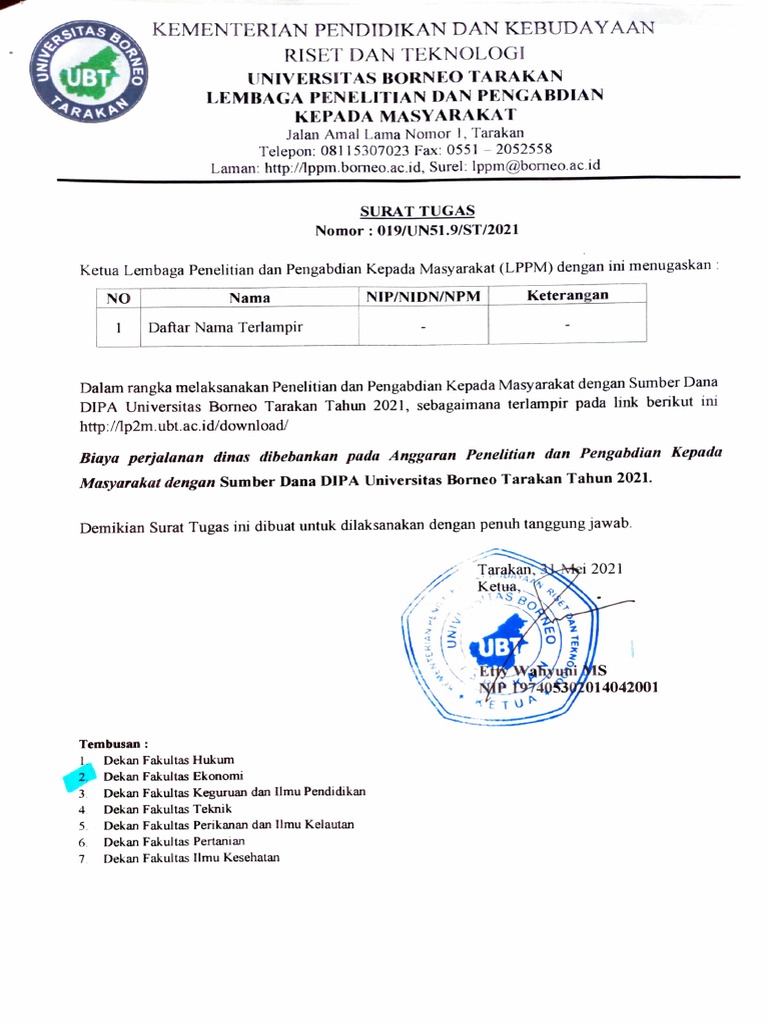 019 Surat Tugas Penelitian & Pengabdian (LPPM) | PDF