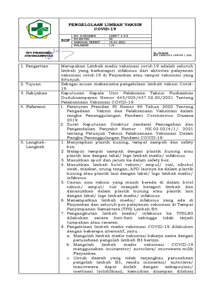 Sop Pengelolaan Limbah | PDF