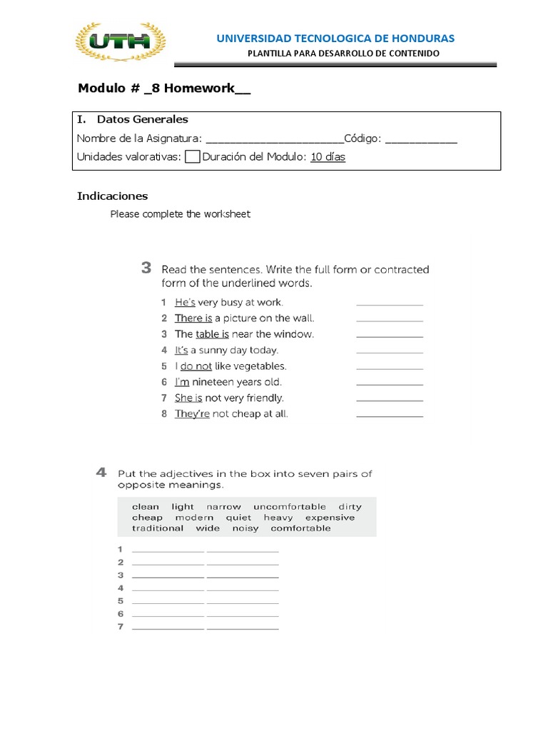 Modulo # - 8 Homework - : Universidad Tecnologica de Honduras | PDF