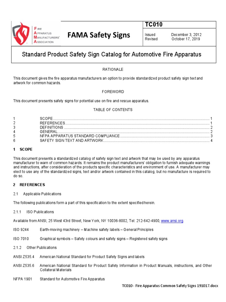 FAMA: Standard Product Safety Sign Catalog For Automotive Fire ...
