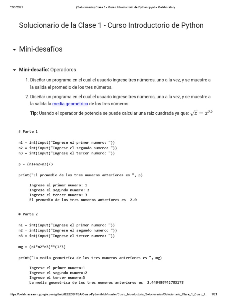 (Solucionario) Clase 1 - Curso Introductorio de Python - Ipynb ...