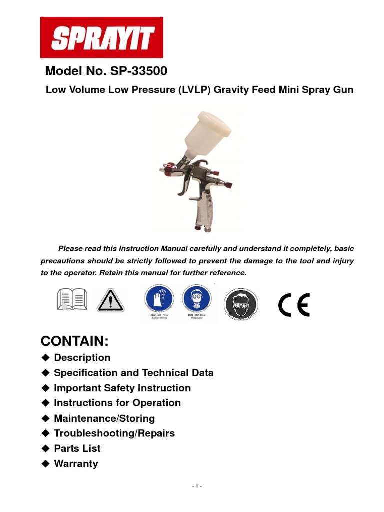 SPRAYIT SP-33500 LVLP Gravity Feed Mini Spray Gun 6-13 | PDF | Implied ...