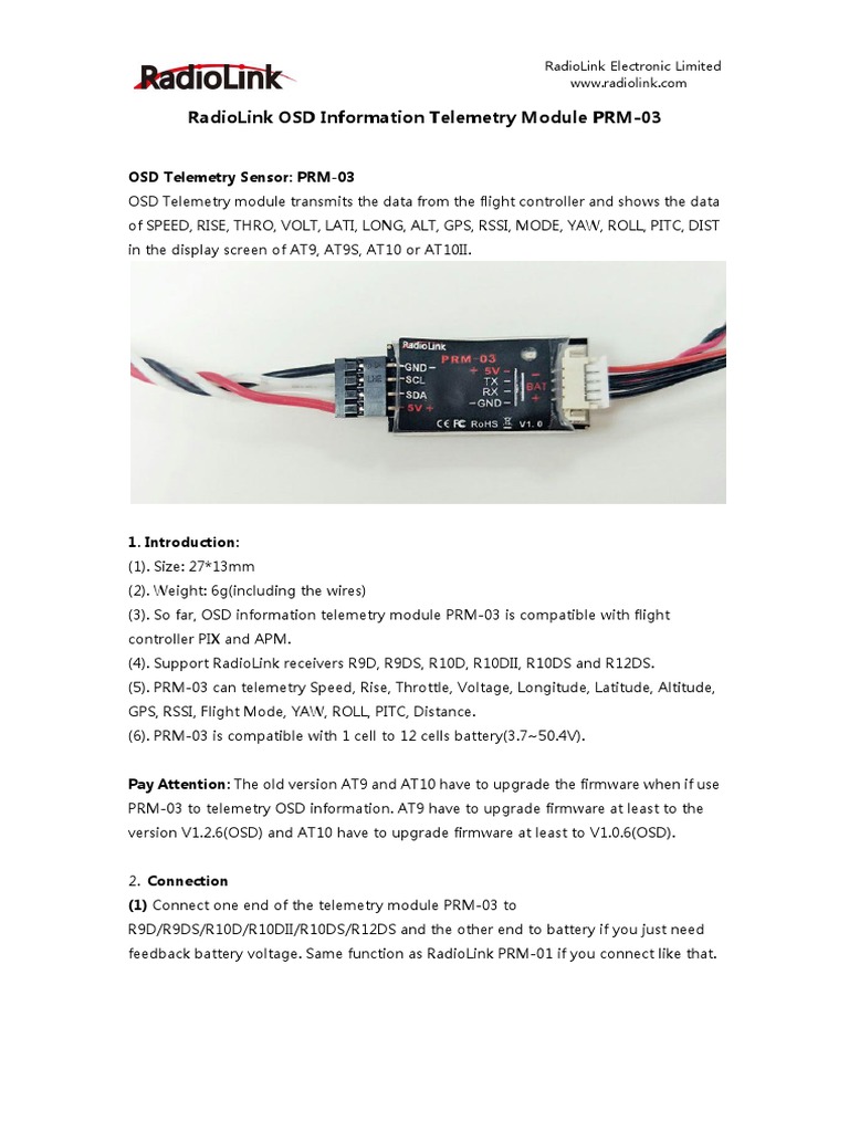 Radiolink Osd Information Telemetry Module Prm-03 | PDF