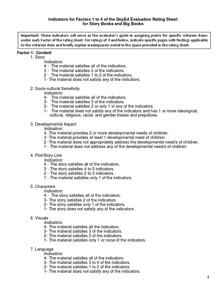 DepEd Book Evaluation Indicators | PDF | Grammar | Psychological Concepts
