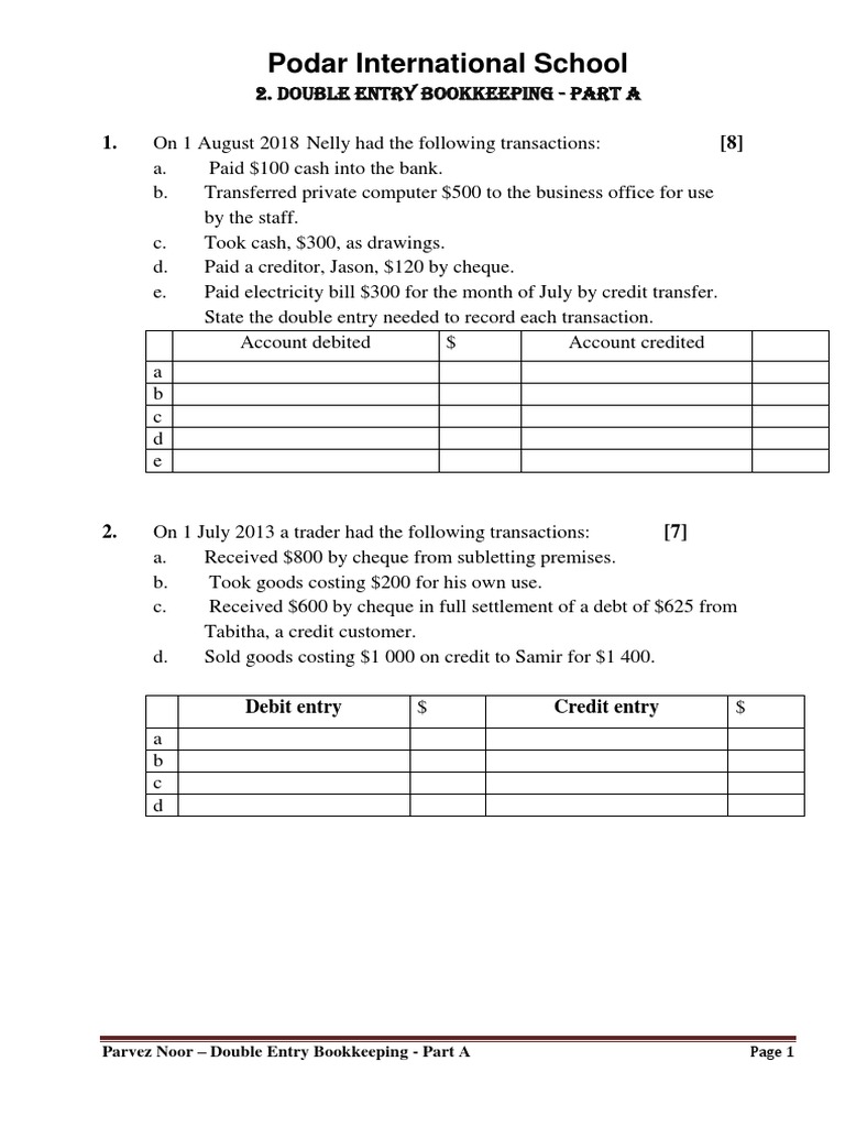 Double Entry Bookkeeping - Part A | PDF
