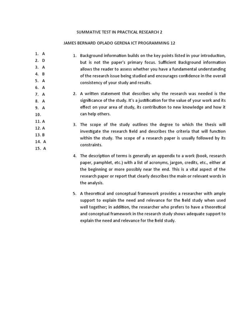 Summative Test in Practical Research 2 | PDF