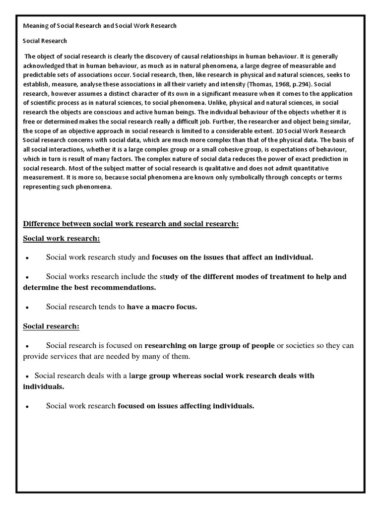 Difference Between Social Work Research and Social Research | PDF
