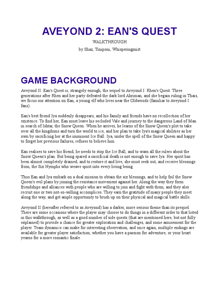 Walkthrough - Aveyond 2 Ean's Quest | PDF | Leisure | Nature