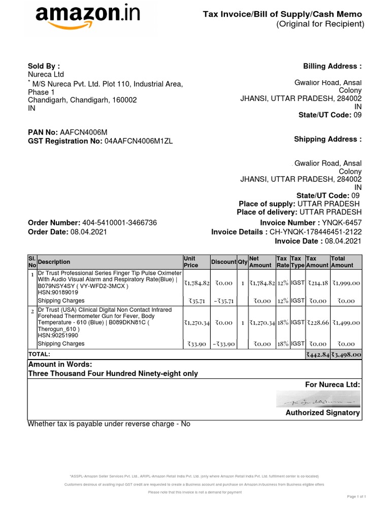 Amazon Purchase Invoice April 2021 | PDF | Invoice | Government Finances