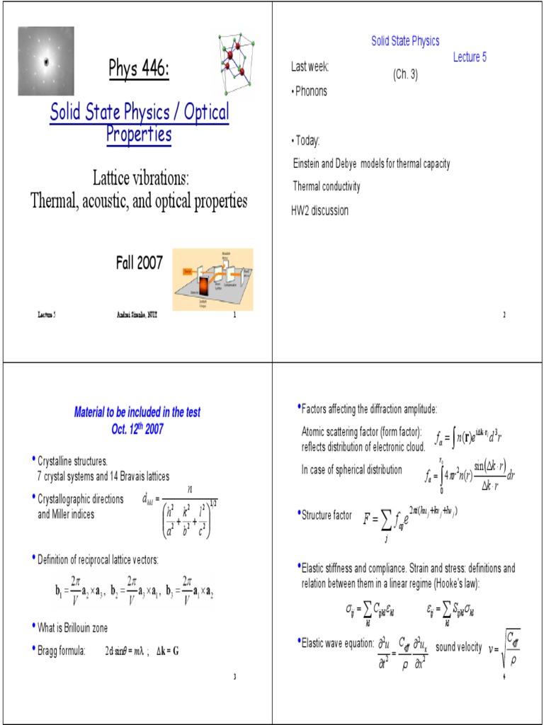 Solid State Physics / Optical Properties: Phys 446 | PDF | Phonon | Thermal Conductivity