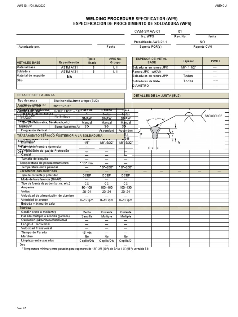 WPS SMAW 3G según AWS D1.1 | PDF | Soldadura | Construcción
