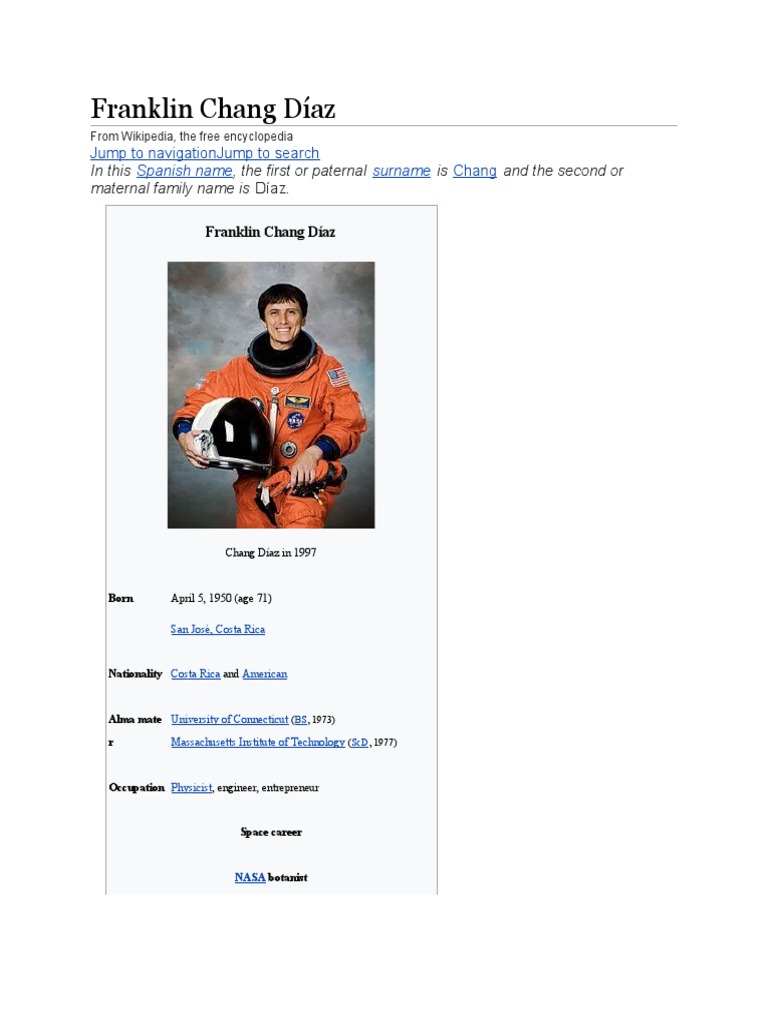 Franklin Chang Díaz: Spanish Name Surname | PDF | Social Science