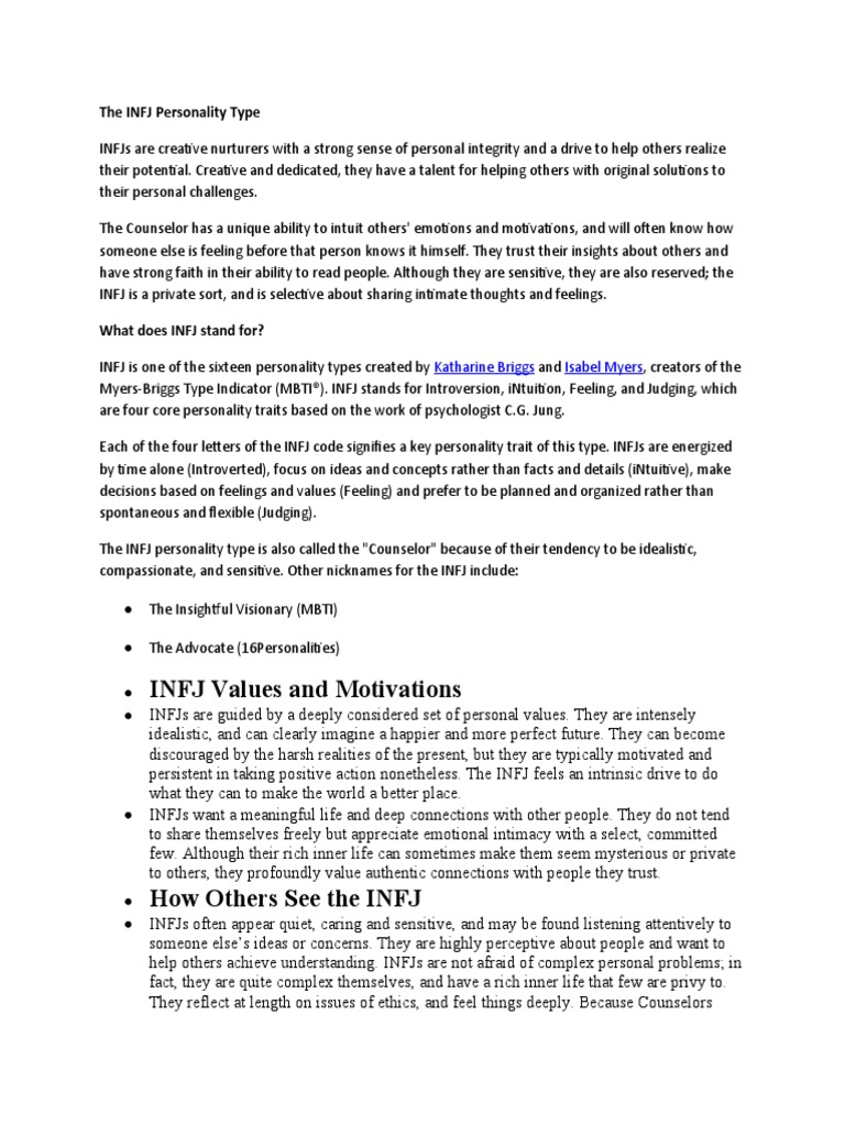 The INFJ Personality Type | PDF | Personality Type | Psychological Theories