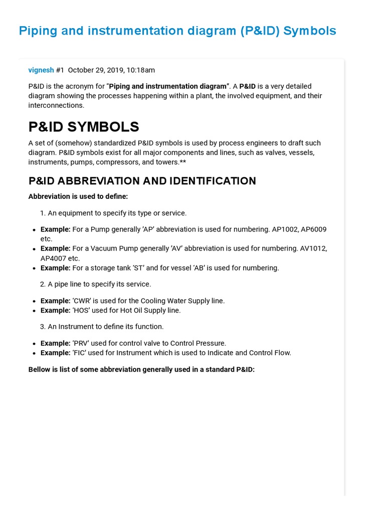 Piping and Instrumentation Diagram (P&ID) Symbols | PDF | Equipment ...