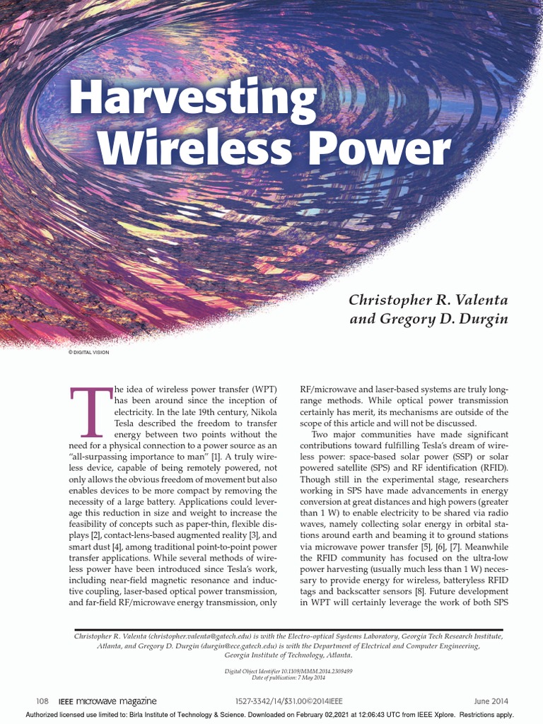 Harvesting Wireless Power: Christopher R. Valenta and Gregory D. Durgin ...