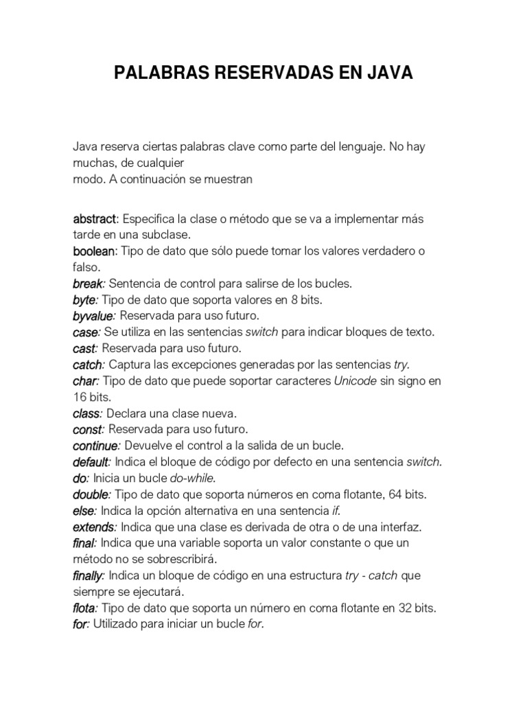 Palabras reservadas en Java: una lista de las palabras clave del ...