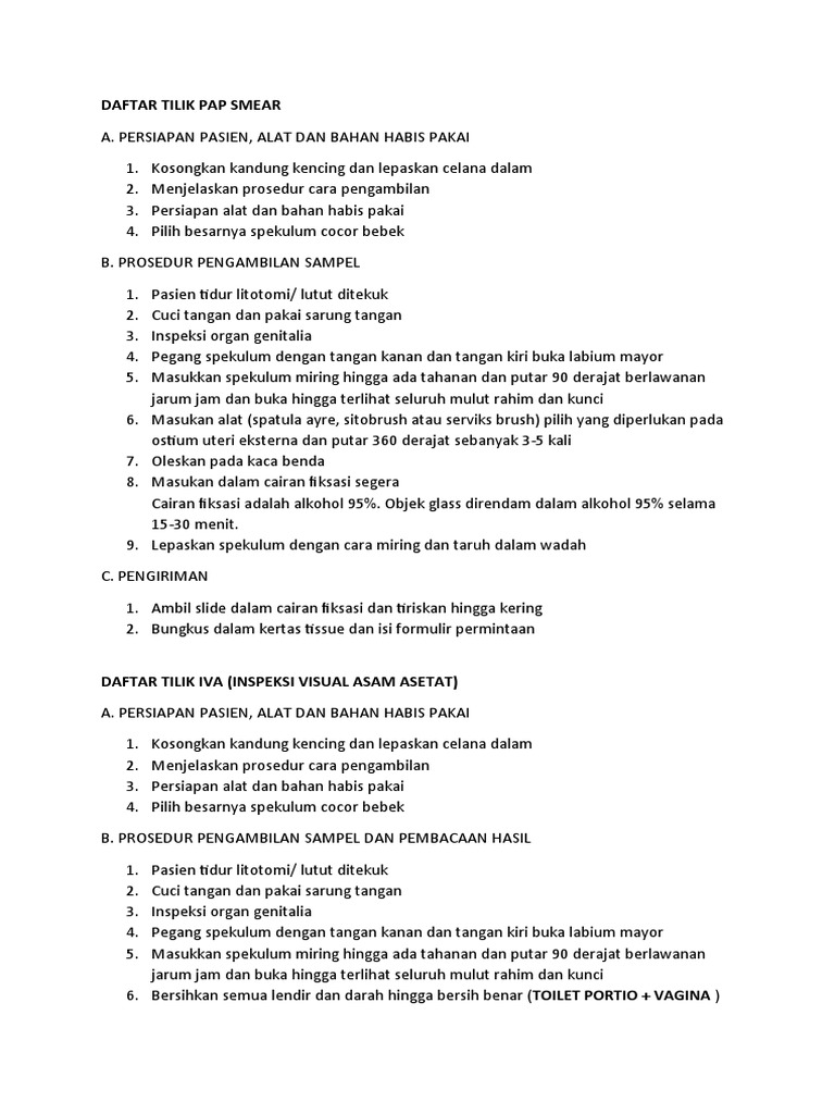 Checklist Iva Pap Smear | PDF