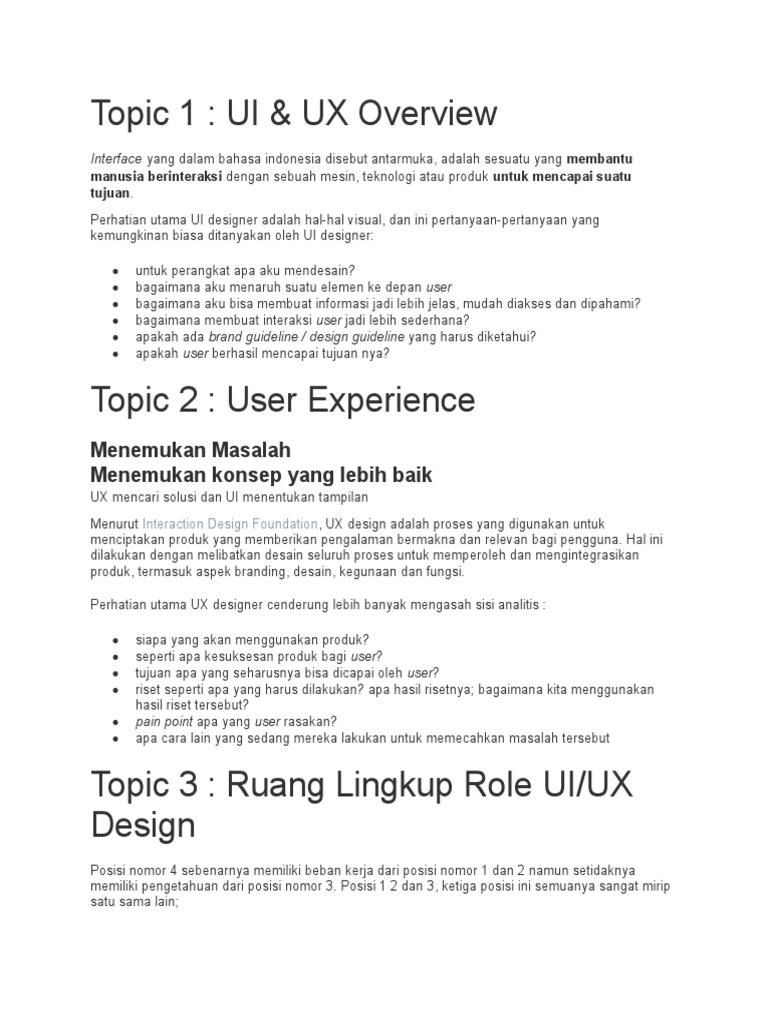Topic 1: UI & UX Overview: Menemukan Masalah Menemukan Konsep Yang Lebih Baik | PDF