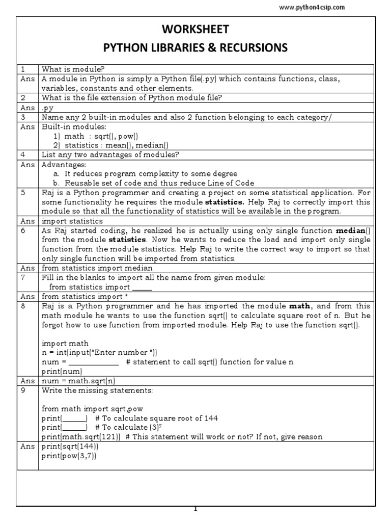 Solution Libraries And Recursion Worksheet Pdf Recursion Subroutine 