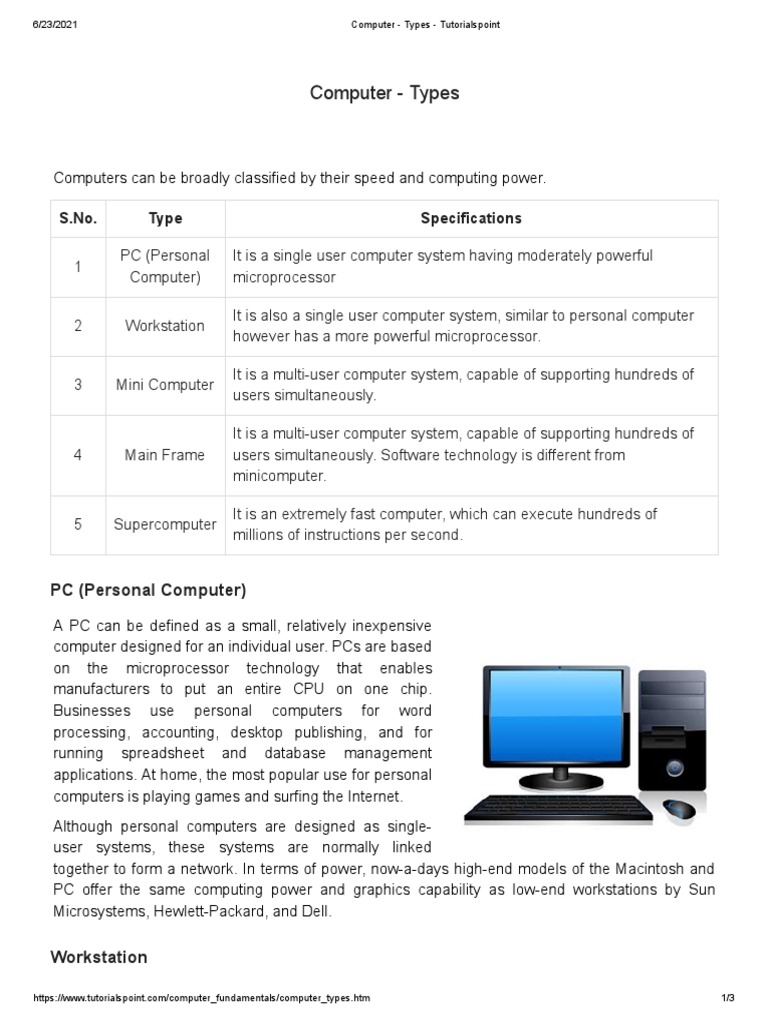 Computer - Types | PDF | Workstation | Personal Computers