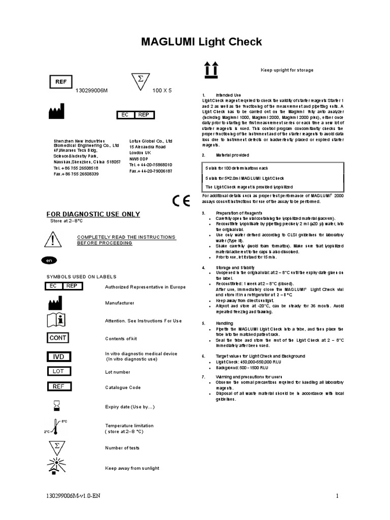 MAGLUMI Light Check: FO R Diagnosti C US E ONL Y | PDF | Celsius | Wellness