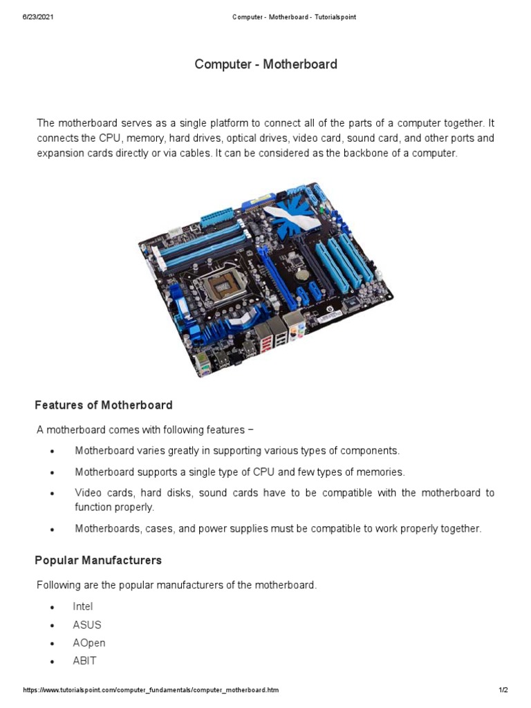 Computer - Motherboard | PDF | Classes Of Computers | Personal Computing