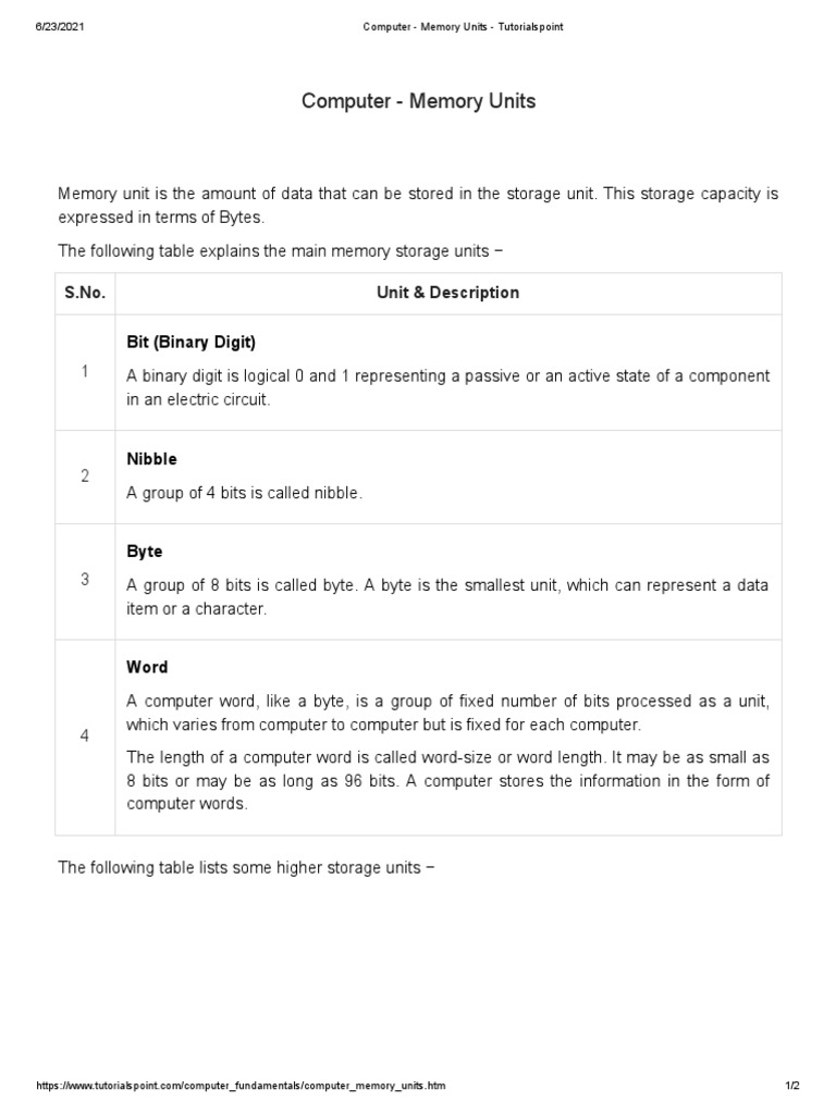 Computer - Memory Units | PDF
