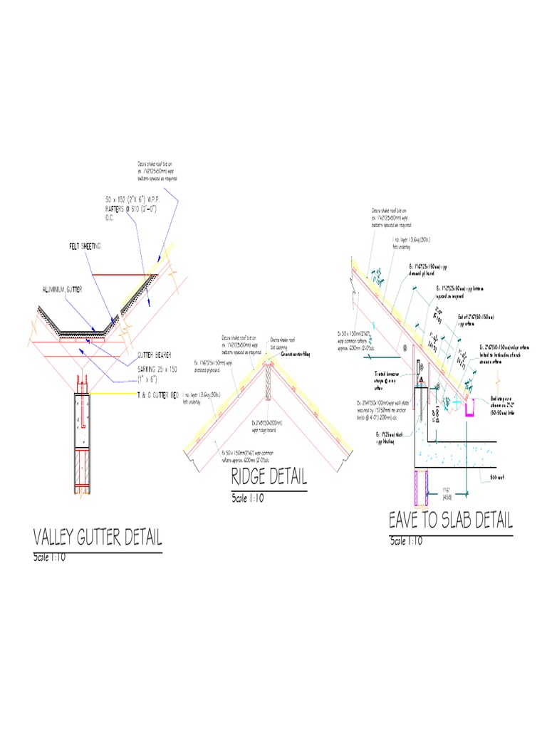 Eave To Slab Detail Valley Gutter Detail Ridge Detail: Scale 1:10 | PDF ...