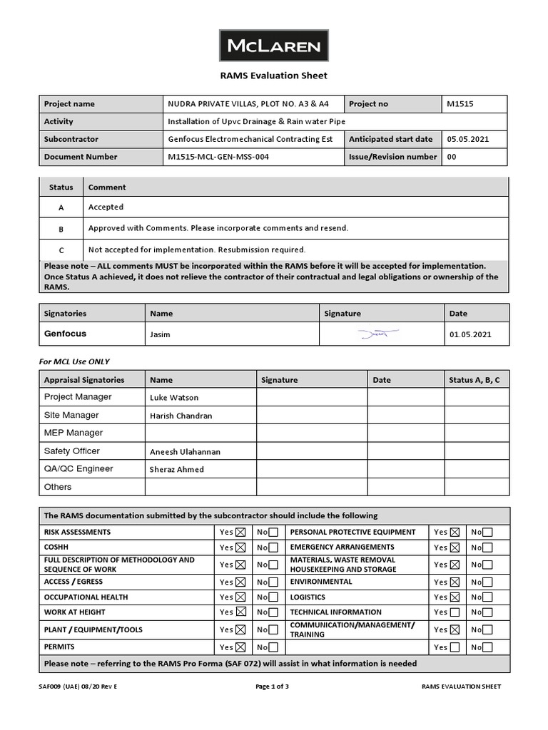 Method Statement For Installation of Upvc Drainage and Rain Water Piles ...