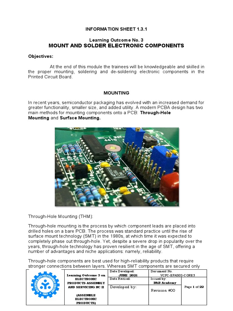 Mount and Solder Electronic Components: Information Sheet 1.3.1 ...
