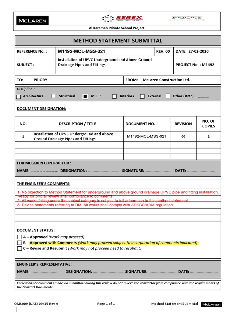 M1492-MCL-MSS-021 Installation of UPVC Underground and Above Ground ...