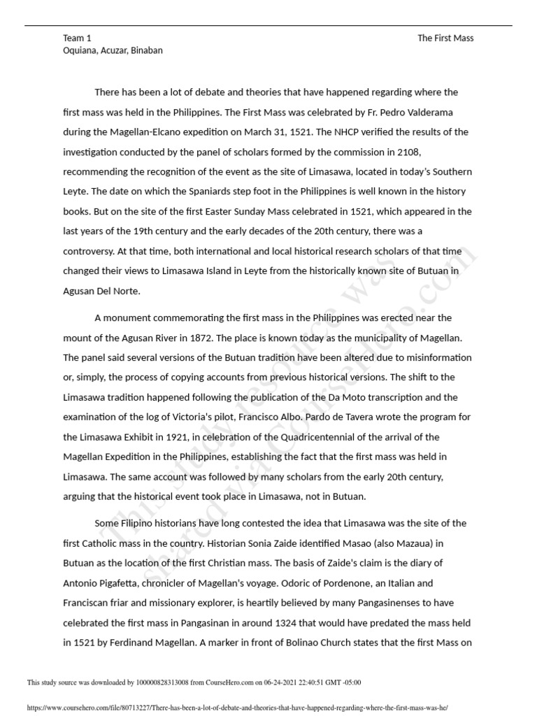 First Mass in the Philippines: Limasawa vs. Butuan | PDF | Exploration ...