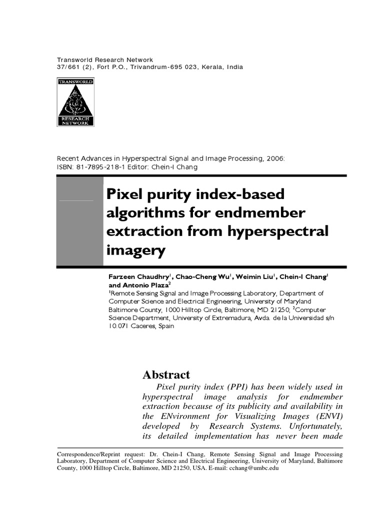 Pixel Purity Index-Based Algorithms For Endmember Extraction From Hyperspectral Imagery ...