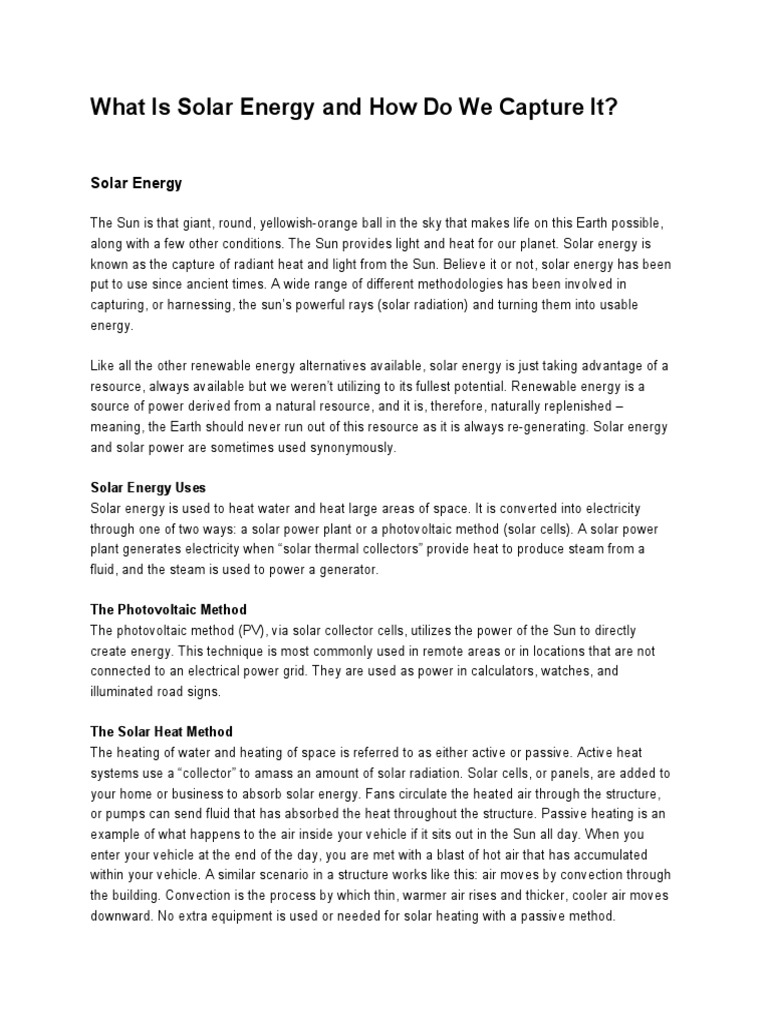What Is Solar Energy and How Do We Capture It | PDF | Solar Power ...