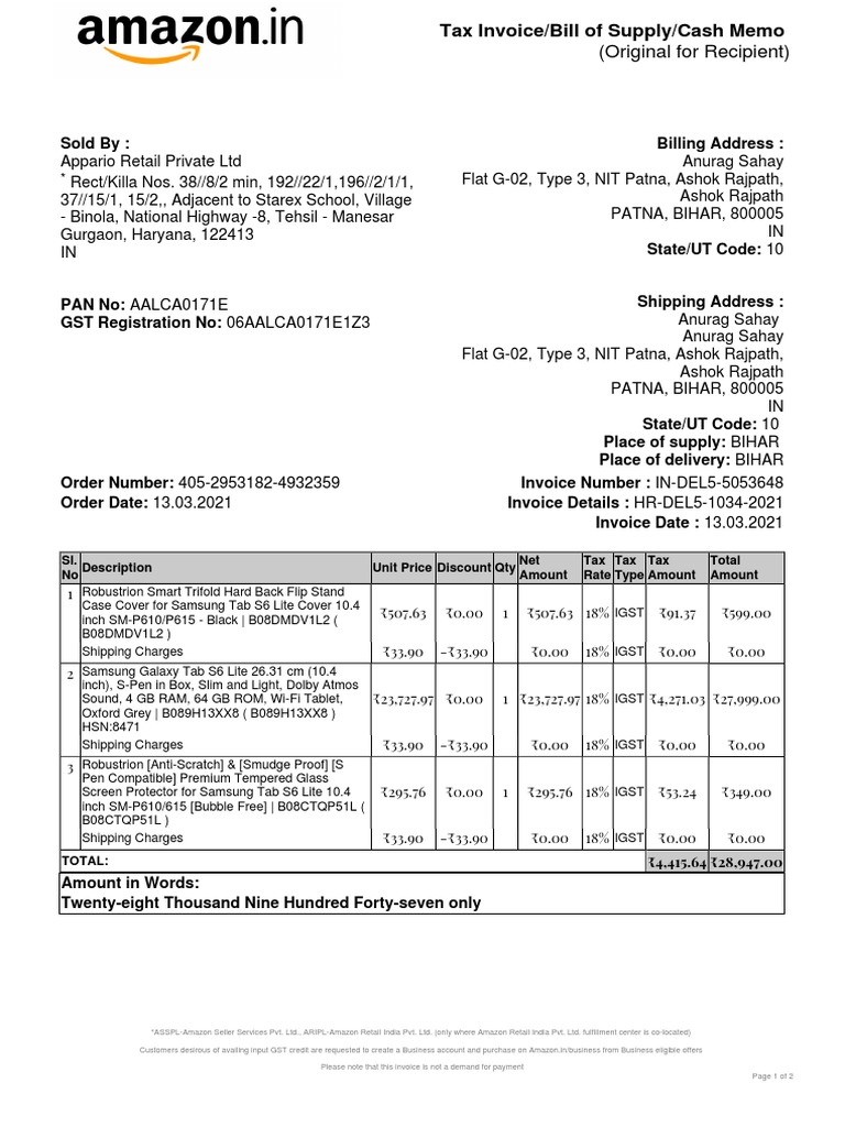 Invoice Samsung Tab | Download Free PDF | Invoice | Business