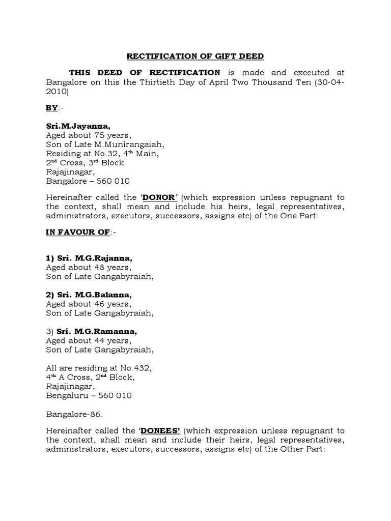 RECTIFICATION DEED - Jayanna | PDF | Civil Law (Legal System) | Law And ...