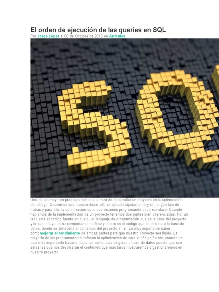 El Orden de Ejecución de Las Queries en SQL | PDF | SQL | Lenguaje de ...