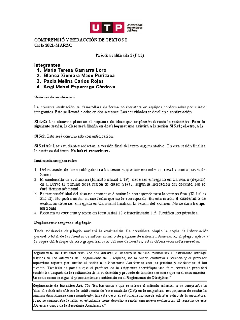 S14.s2 y S15 Práctica Calificada 2 (Formato Oficial UTP) 2021 | PDF | Información | Disciplinas