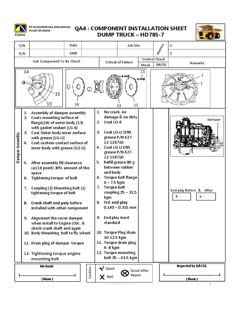 Qa - 4 Component Installation Sheet - HD785-7 | PDF | Axle | Pump