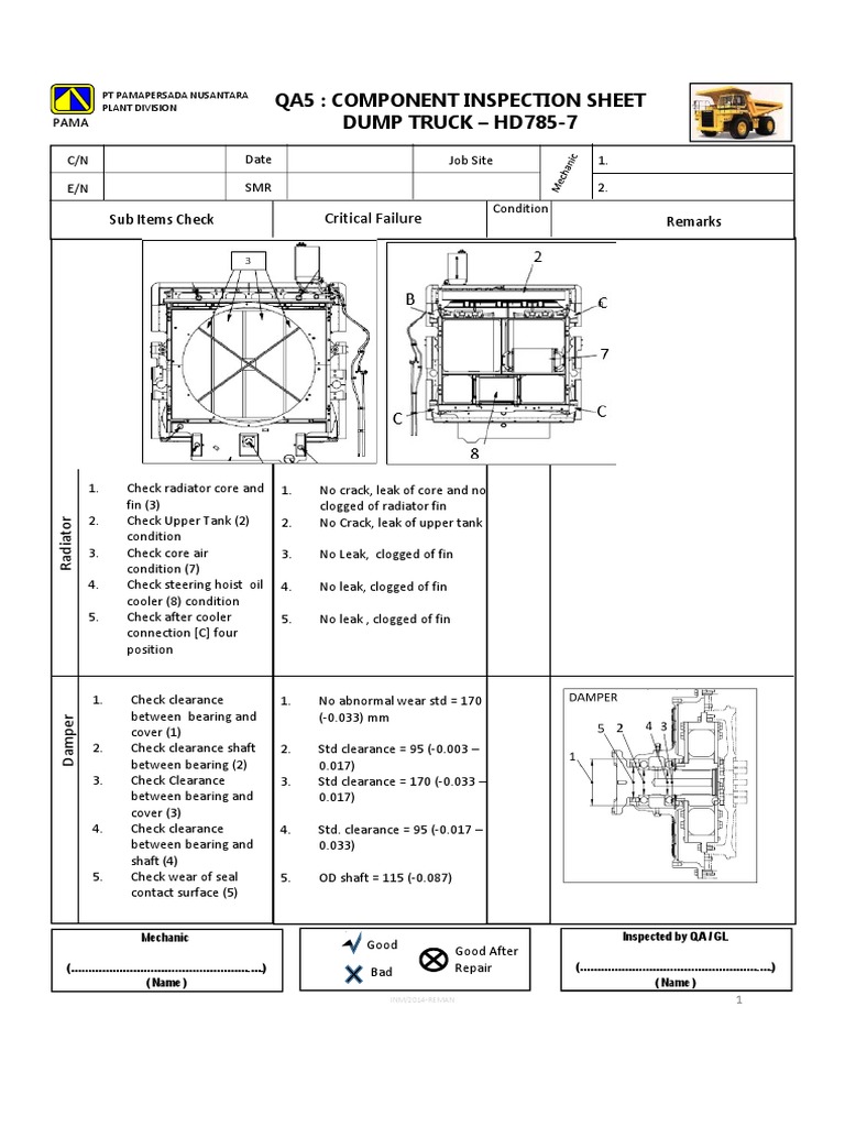 Qa - 5 Component Inspection Sheet - Hd785-7 | PDF | Engineering ...