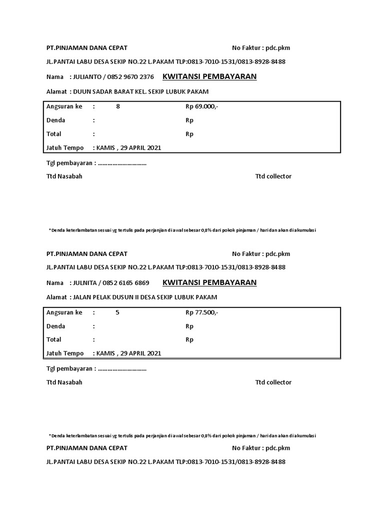 Contoh Kwitansi Utang Yang Baik Dan Benar | PDF