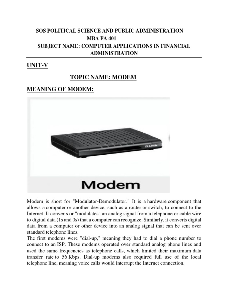 Unit-V Topic Name: Modem Meaning of Modem | PDF | Modem | Modulation