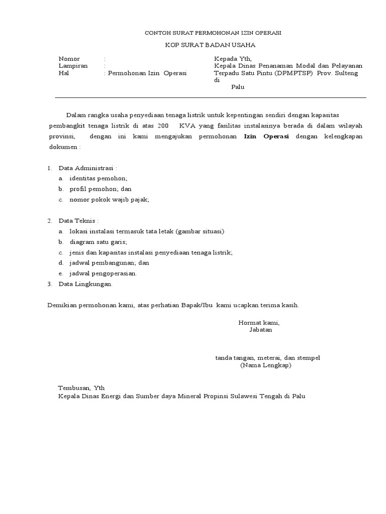 Format Perizinan KTL | PDF