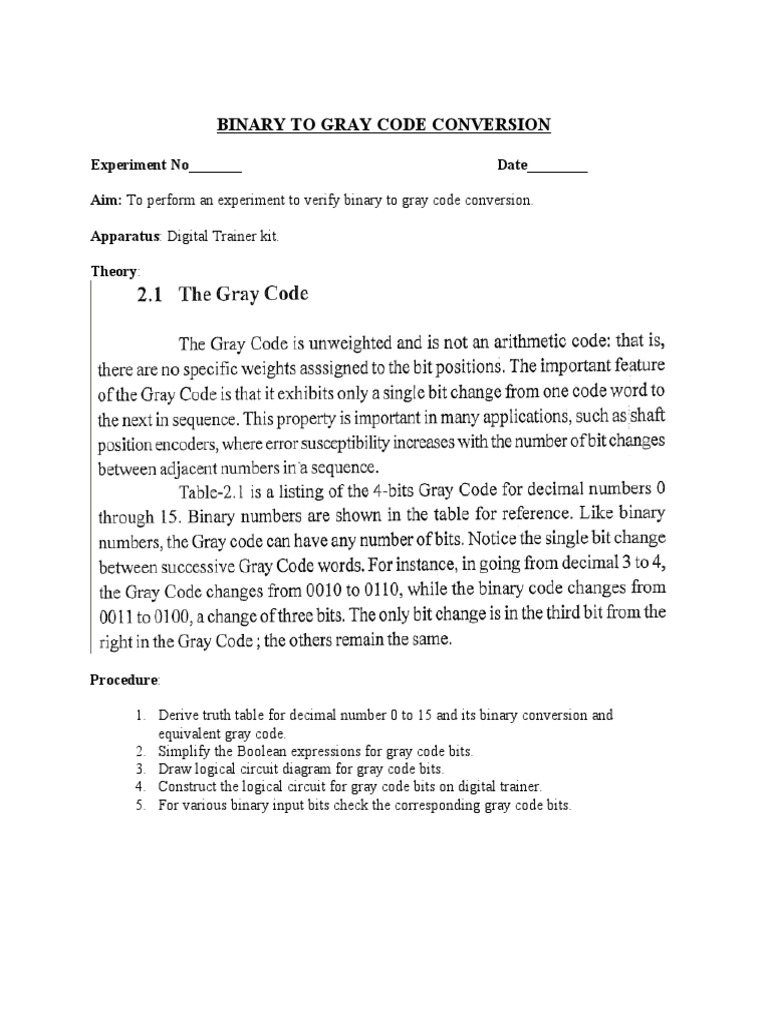 Binary To Gray Code Conversion | PDF | Encodings | Teaching Mathematics