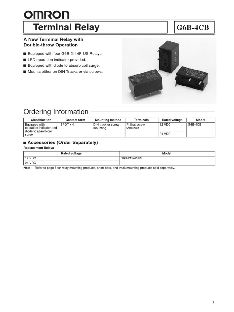 Omron G6B 4CB DC24 Datasheet | PDF | Relay | Diode