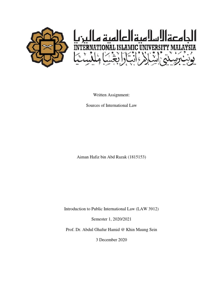 Sources of International Law - Written Assignment | PDF | International Law | Treaty