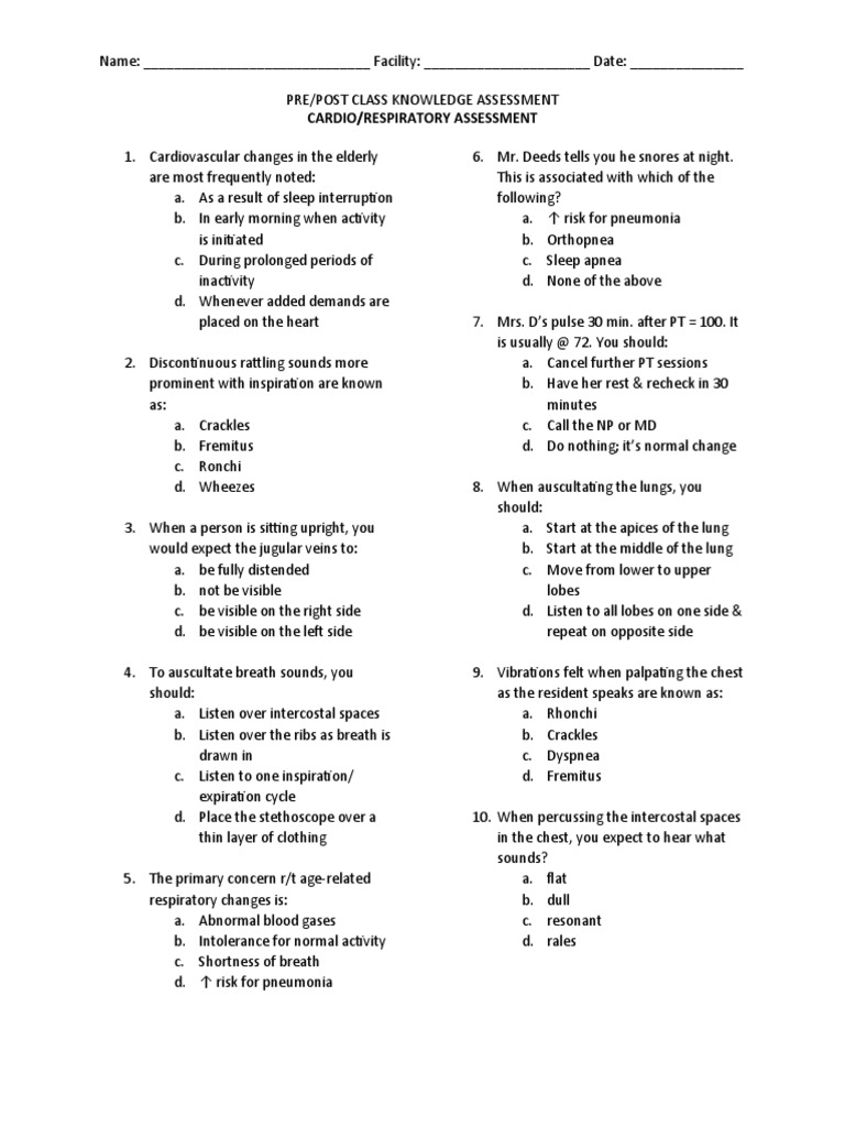 Cardio-Respiratory Assessment Quiz | PDF | Lung | Breathing