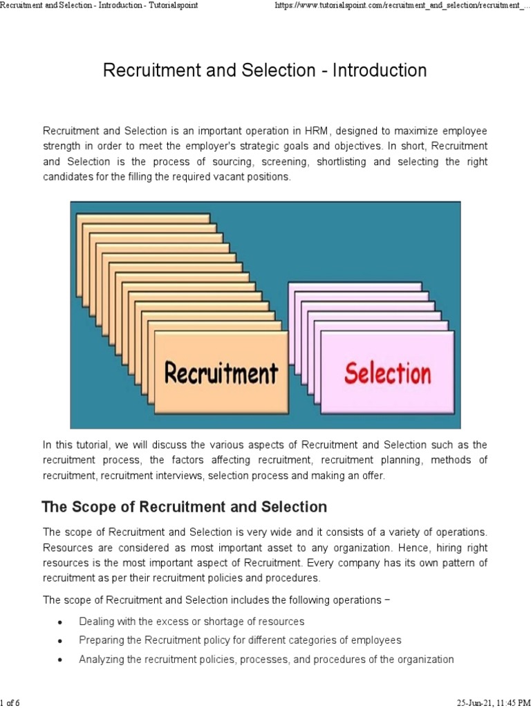 Recruitment and Selection - Introduction - Tutorialspoint | Download ...